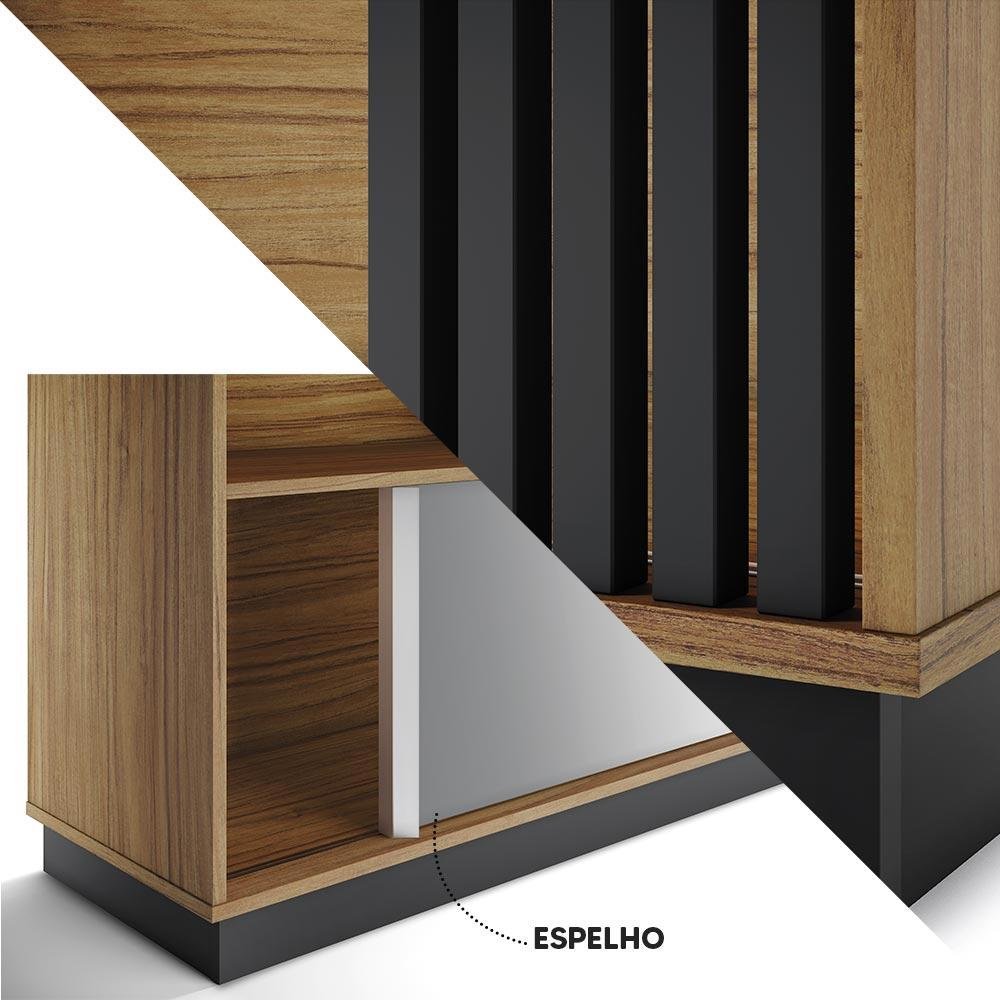 Painel Com Rack Espelhado Para TV Até 70 Polegadas Noce Milano Preto ...