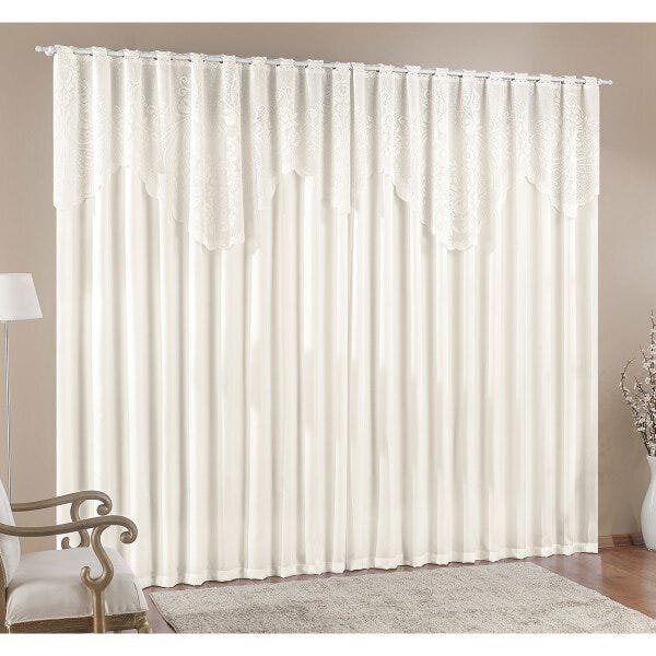 Cortina Palha 4m x 2,50m Renda Sala / Quarto para Varão Simples ...