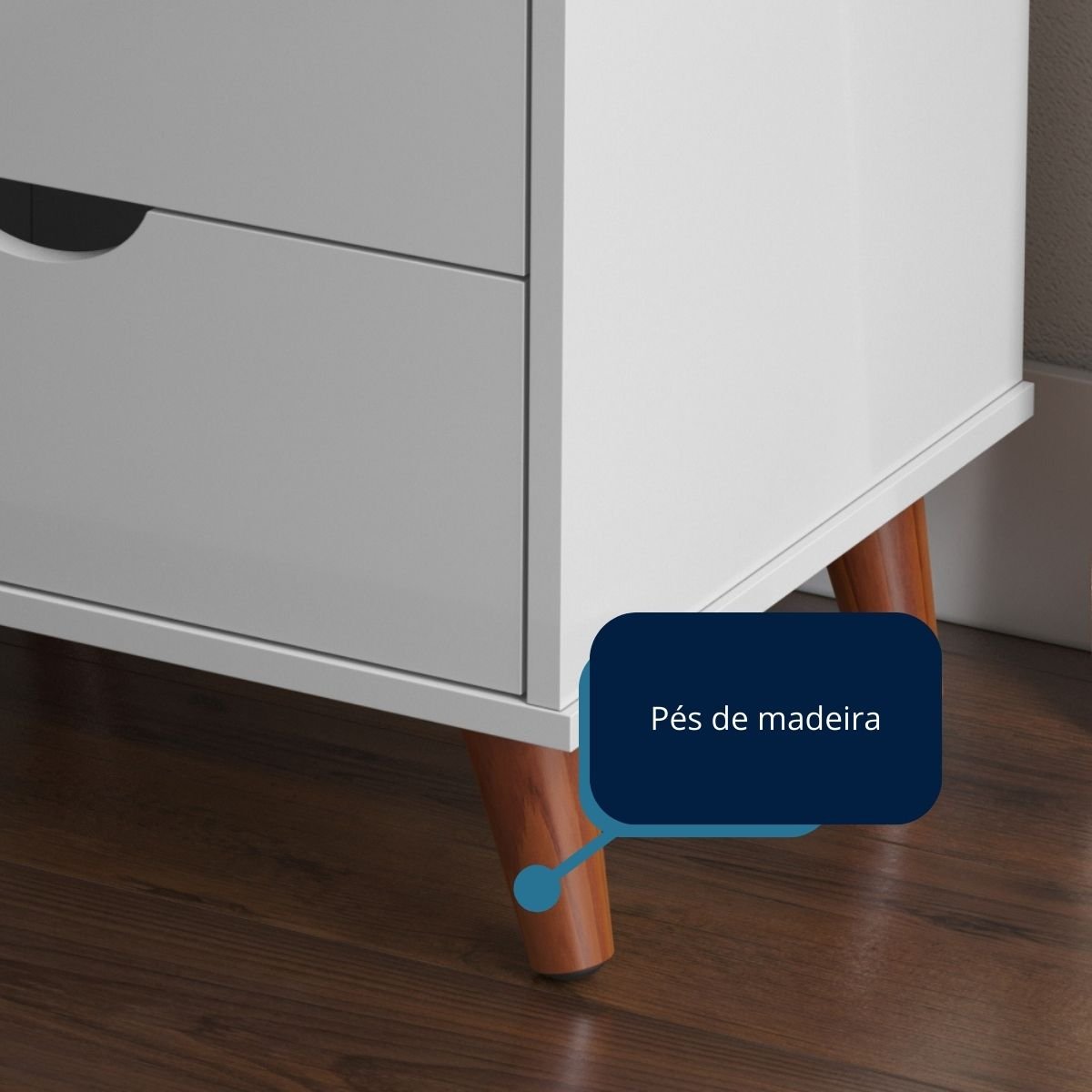 Mesa de Cabeceira Retrô 3 Gavetas - Mod.1212 Cor:branco | MadeiraMadeira