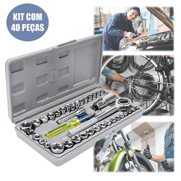 Kit de Ferramentas Chave Catraca Reversível e Soquetes 40 Peças para ...