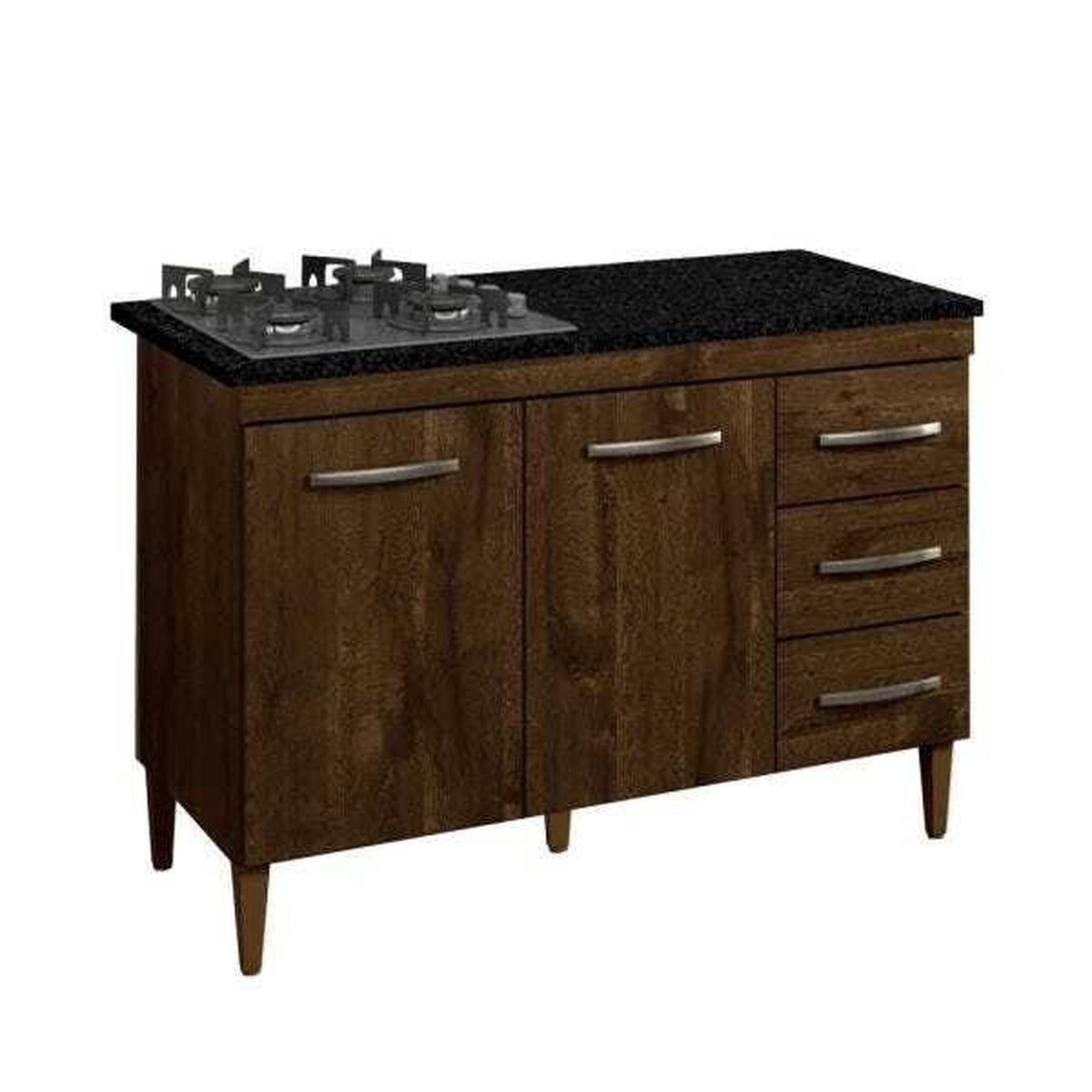 Balcão para Cooktop 4 Bocas 2 Portas 3 Gavetas Virtus Kaiki Móveis Ipê ...