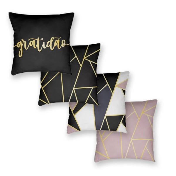 Kit 4 Capas de Almofadas Decorativas Own Gratidão Preto e Rosa ...