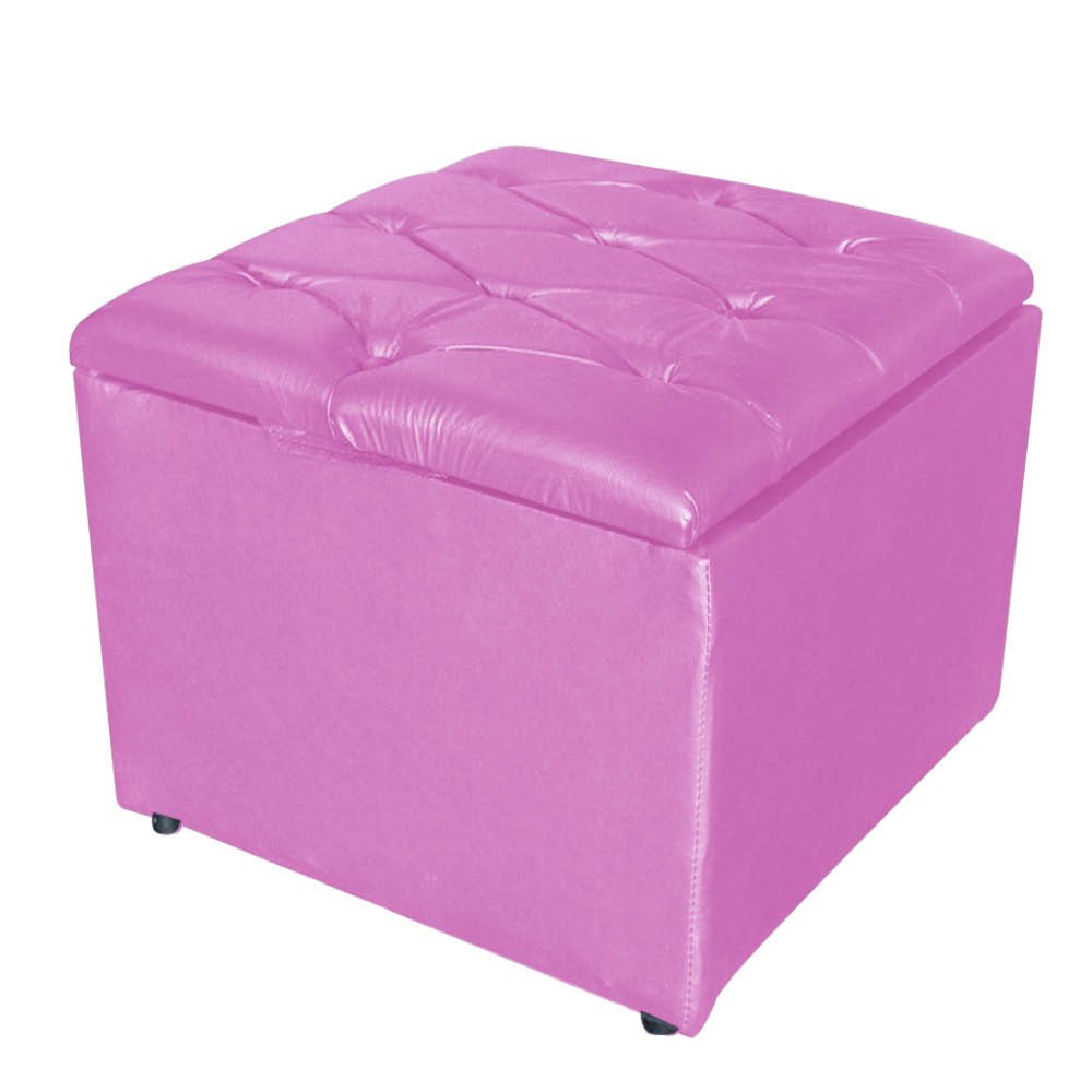 Puff Puf Banco Baú Lia Capitonê Corino Pink -Ruotolo Decor | MadeiraMadeira