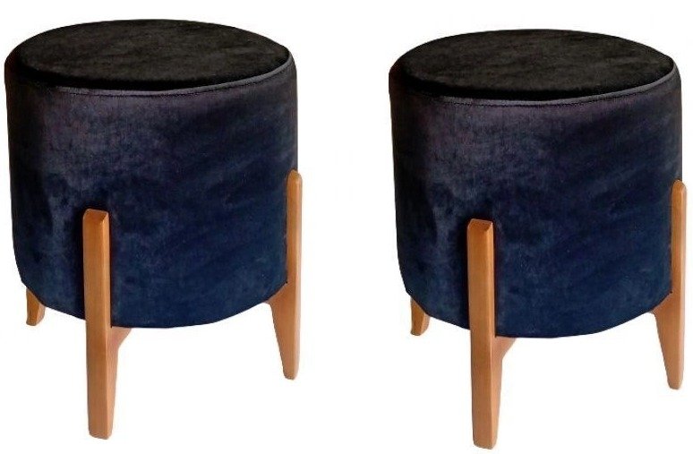 Kit 2 Puff Thor Redondo Luxo Veludo - Preto. West Mastic | MadeiraMadeira
