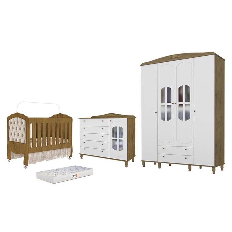 Dormitório Completo Infantil Colonial 4 Portas, Cômoda, Berço com ...