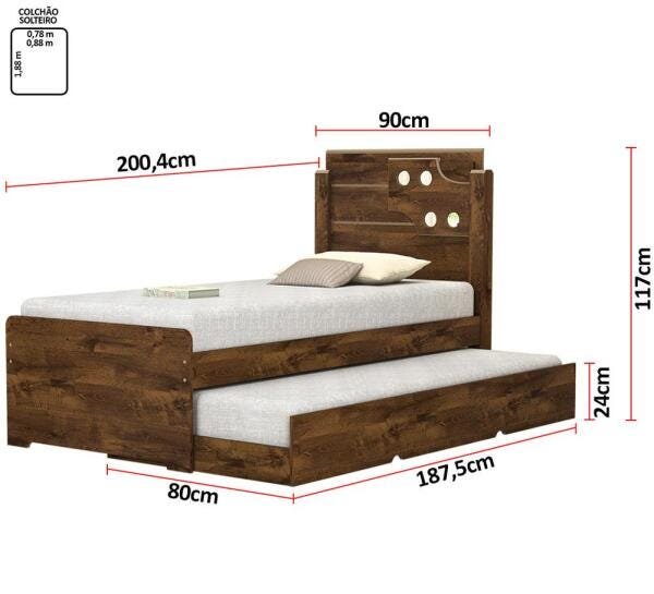 Bibox Cama Solteiro Quarto Luiza Malbec | MadeiraMadeira