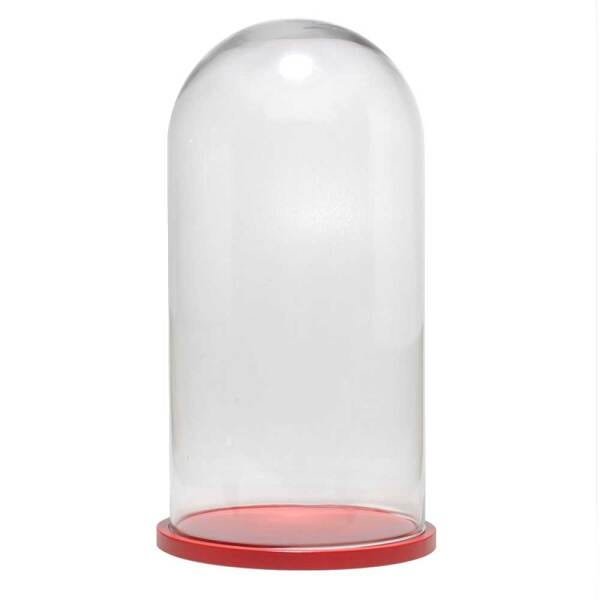Redoma de vidro lisa com base de MDF vermelha - grande | MadeiraMadeira