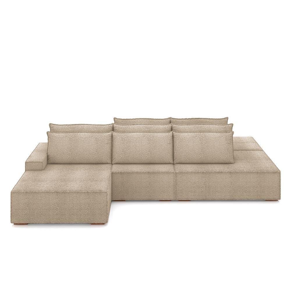 Sofá Ilha Encosto e Almofadas Delta 395cm Modulado Chase e Puffs Bouclê ...
