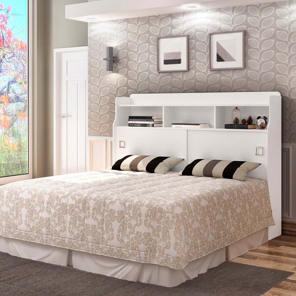 Cabeceira Quarto Box Casal 140 Jessica Porta de Correr - Branco ...