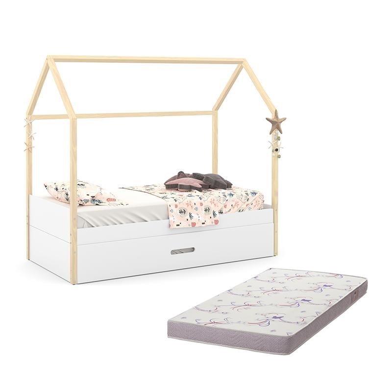 Cama Infantil Kids Liv com Auxiliar New Branco Soft/Natural e 2 ...