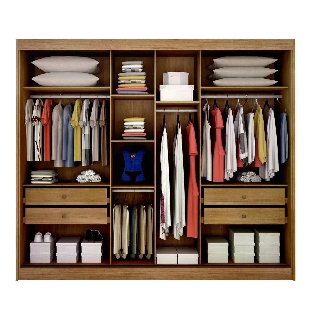 Guarda Roupa Diamond 3 Portas 4 Gavetas 3 Espelhos Cor:cumaru ...
