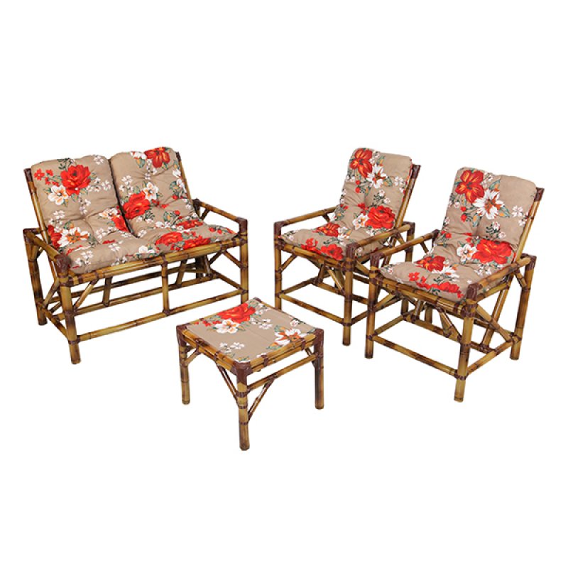 Kit Sofá de Bambu 4 Lugares com Almofadas Zenaide Vermelho | MadeiraMadeira