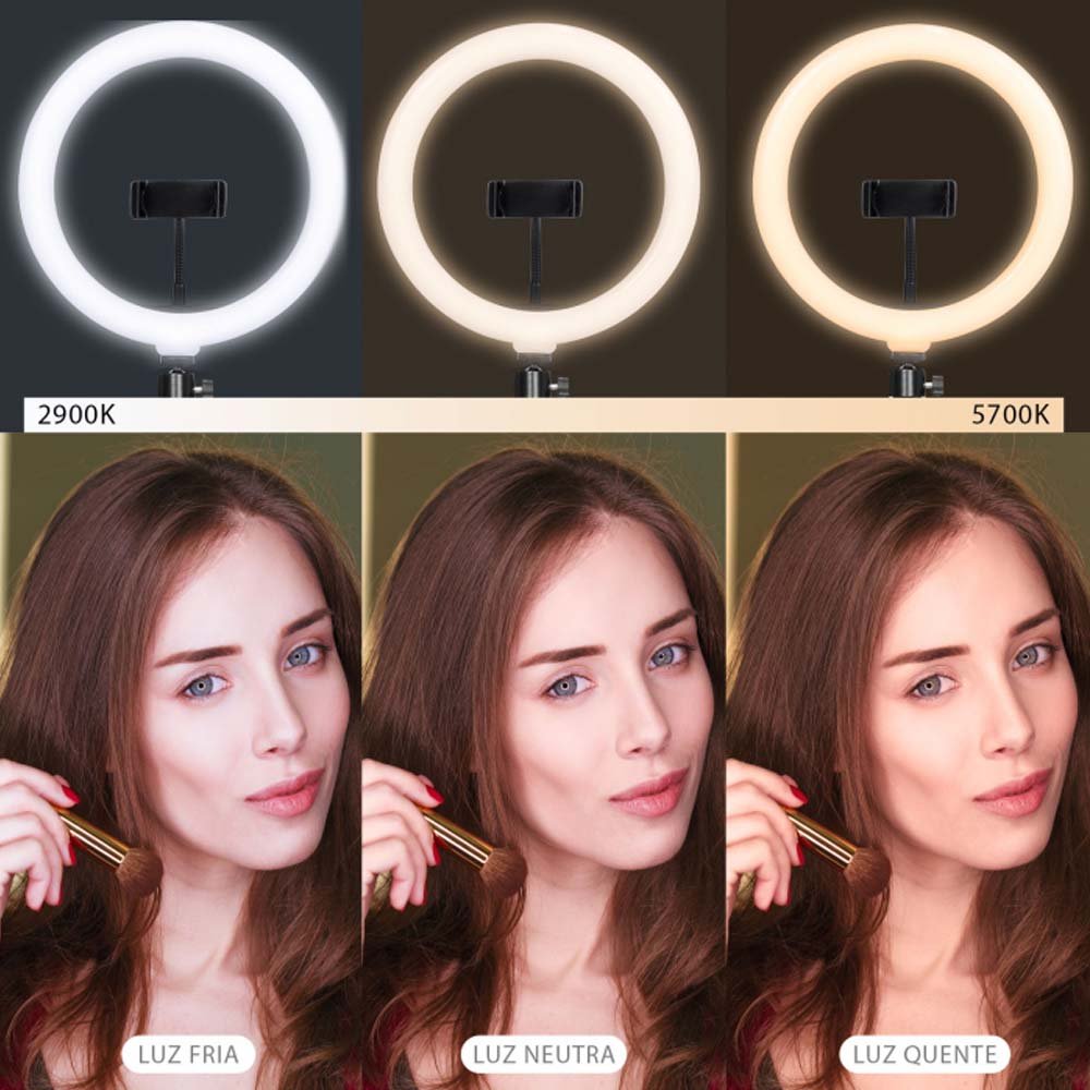 Kit Ring light LED 26CM 10 Polegadas com tripé 1.6 metros e suporte para celular até 8'' - RL26 ...