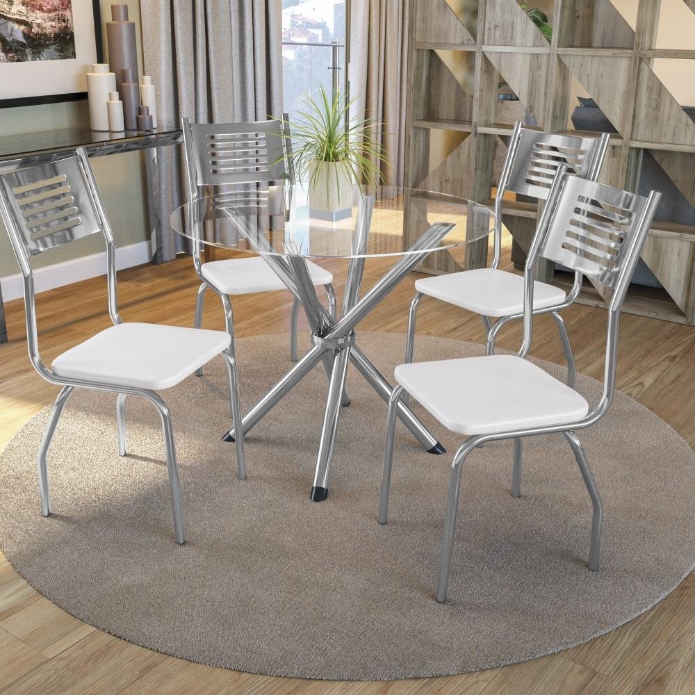Kit Conjunto Mesa Redonda 4 Cadeiras 95 x 95 cm Sala de Jantar Cozinha ...