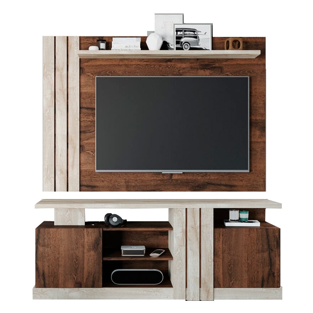 Rack para TV até 50 Polegadas com Painel Cristal Permobili Café Rustico ...