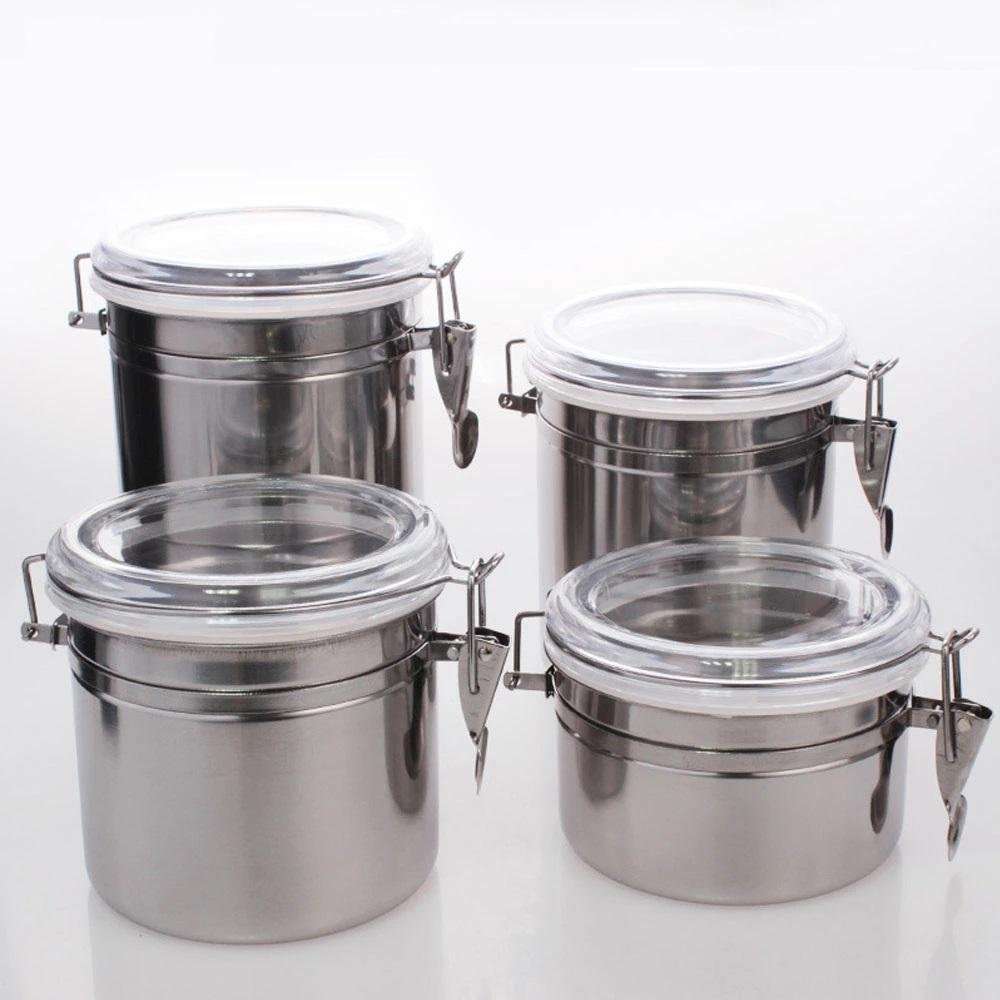 KIT CONJUNTO DE POTES HERMETICOS EM INOX PORTA ALIMENTOS COM 4 PECAS ...