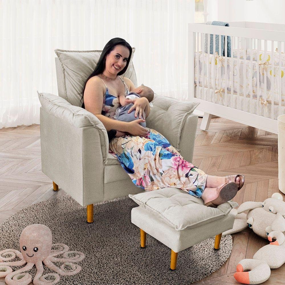 Poltrona De Amamentação + Puff Bege Dilar Decor | MadeiraMadeira