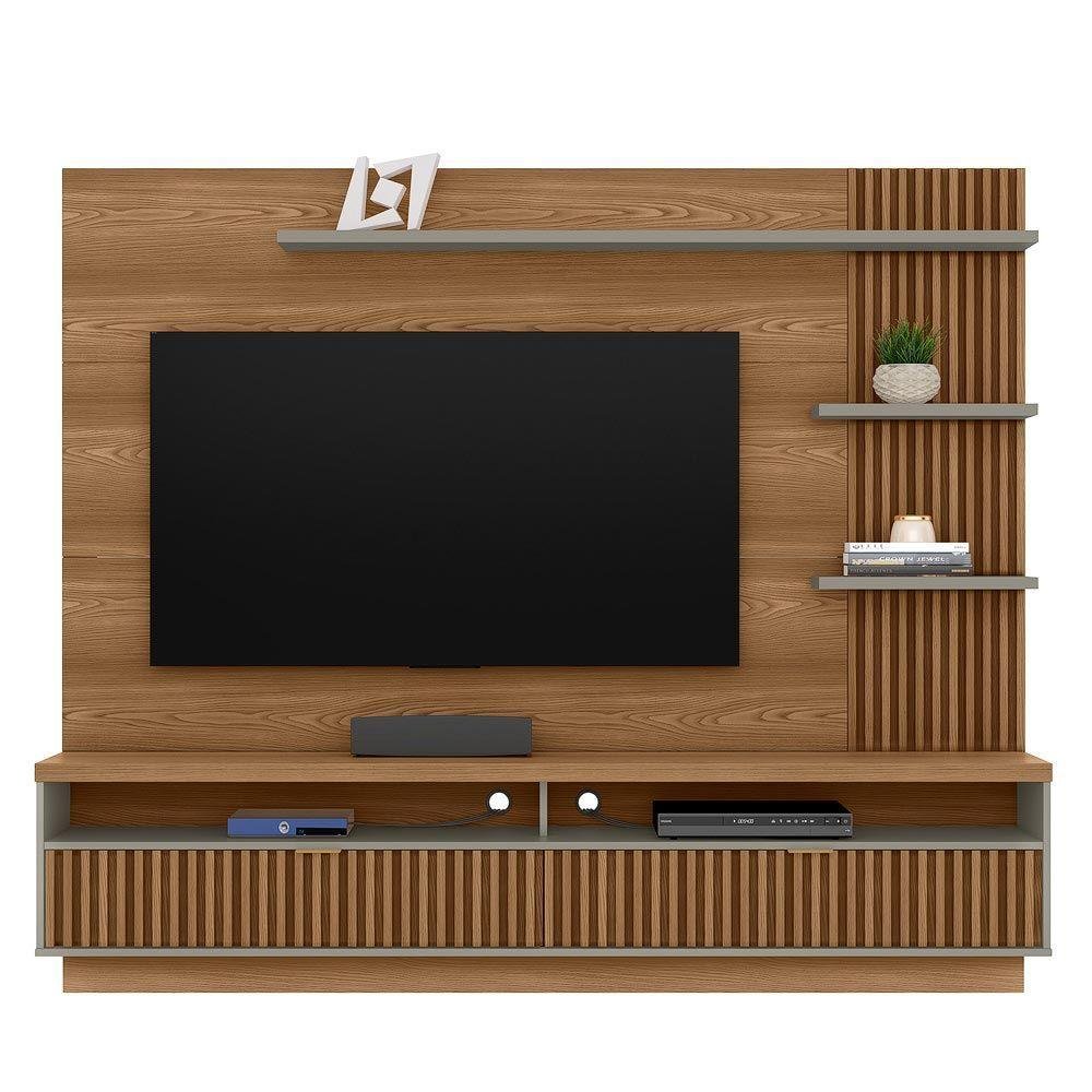 Painel Suspenso Home Ripado Ibarra 203cm para Tv até 65 Amêndo/titânio ...