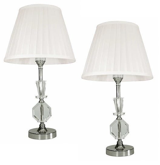 Kit de 2 Abajures Grande Toque Cristal Acrílico Vidro Cúpula Branca ...