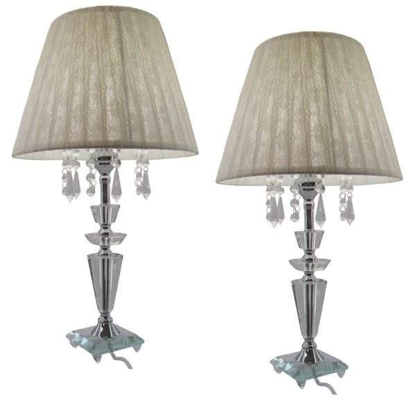 Kit de 2 Abajures Veneza Renda Creme Altura 55cm Vidro Cristal ...