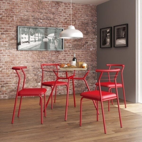 Conjunto de Mesa Tampo Vidro Redondo com 4 Cadeiras Espresso Móveis ... Conjunto de Mesa Tampo Vidro Redondo com 4 Cadeiras Espresso Móveis ...