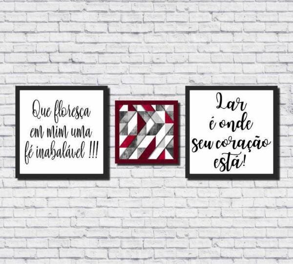 Kit 3 Quadros Frases E Geométricos | MadeiraMadeira
