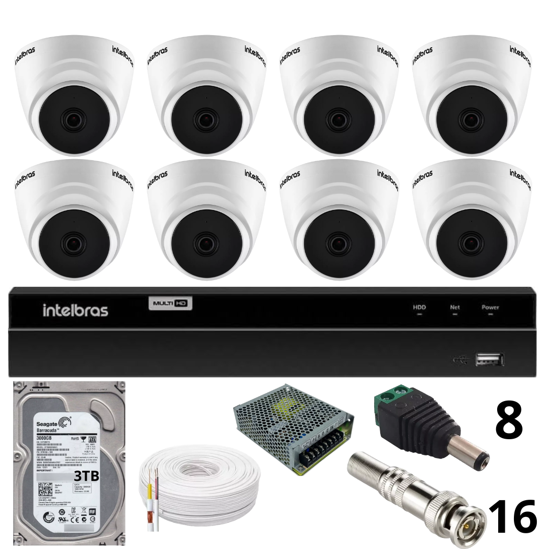 Kit 8 Câmeras 1220 D Mic 1080p com Microfone Dvr Intelbras 1216-c Mhdx ...