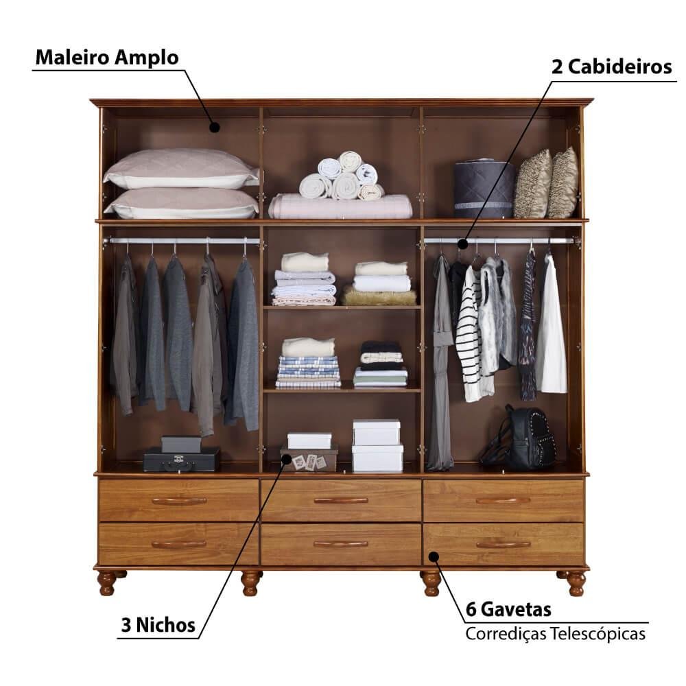 Guarda Roupa Orion com 12 Portas e 6 Gavetas - Cedro | MadeiraMadeira