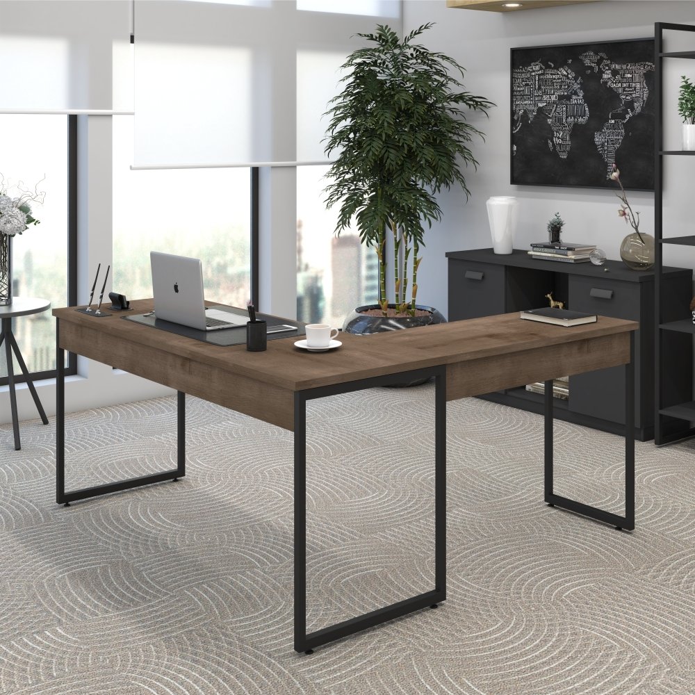 Escrivaninha em L Olaf Castanho Preto | MadeiraMadeira