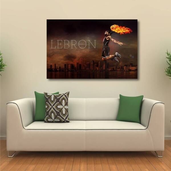 Quadro decorativo LeBron James Basquete com Tela em Tecido | MadeiraMadeira