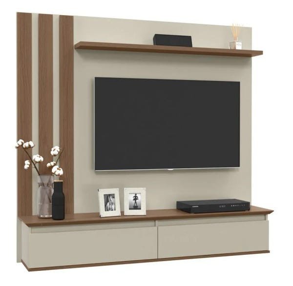 Painel Sala Tv até 46 Polegadas 2 Portas com Prateleira Trend Off White ...