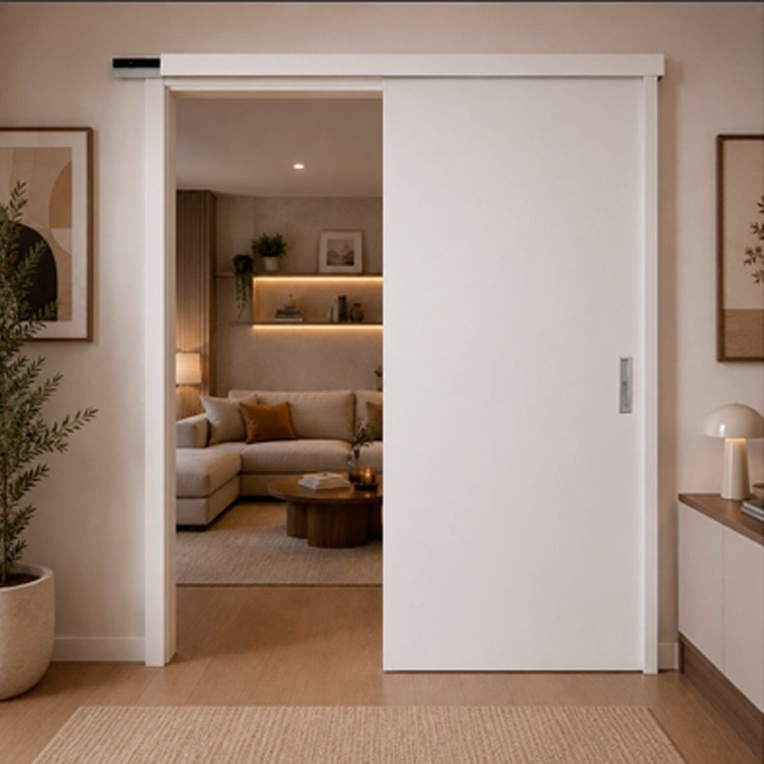 Porta Correr Lisa Prime Trilho Embutido Branco Concha 72 x 210 Esquerdo ...