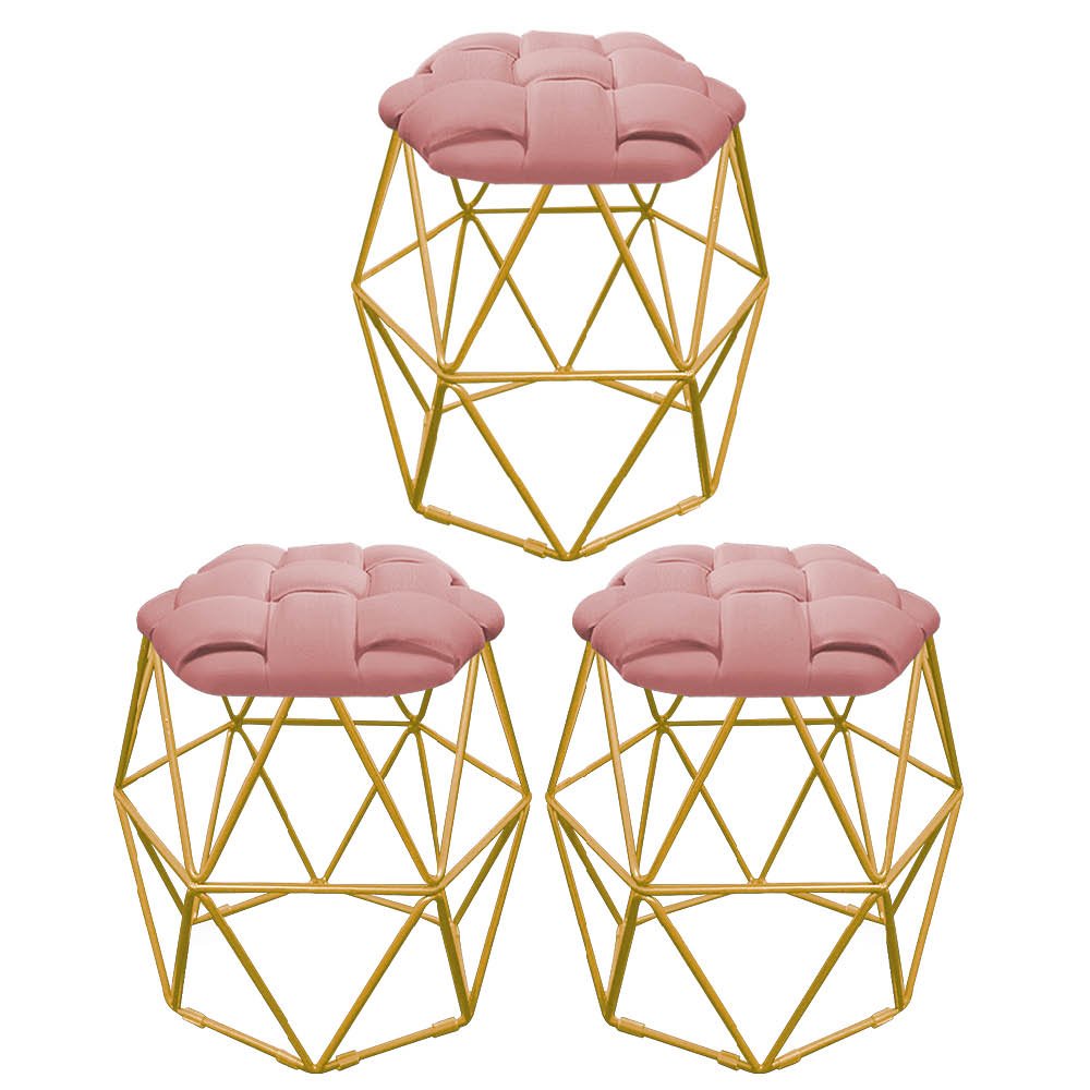Kit 3 Puff Banqueta Luna Nó Escandinavo para Pentedeira Sala Quarto Hexágono Dourado Corino Rose ...