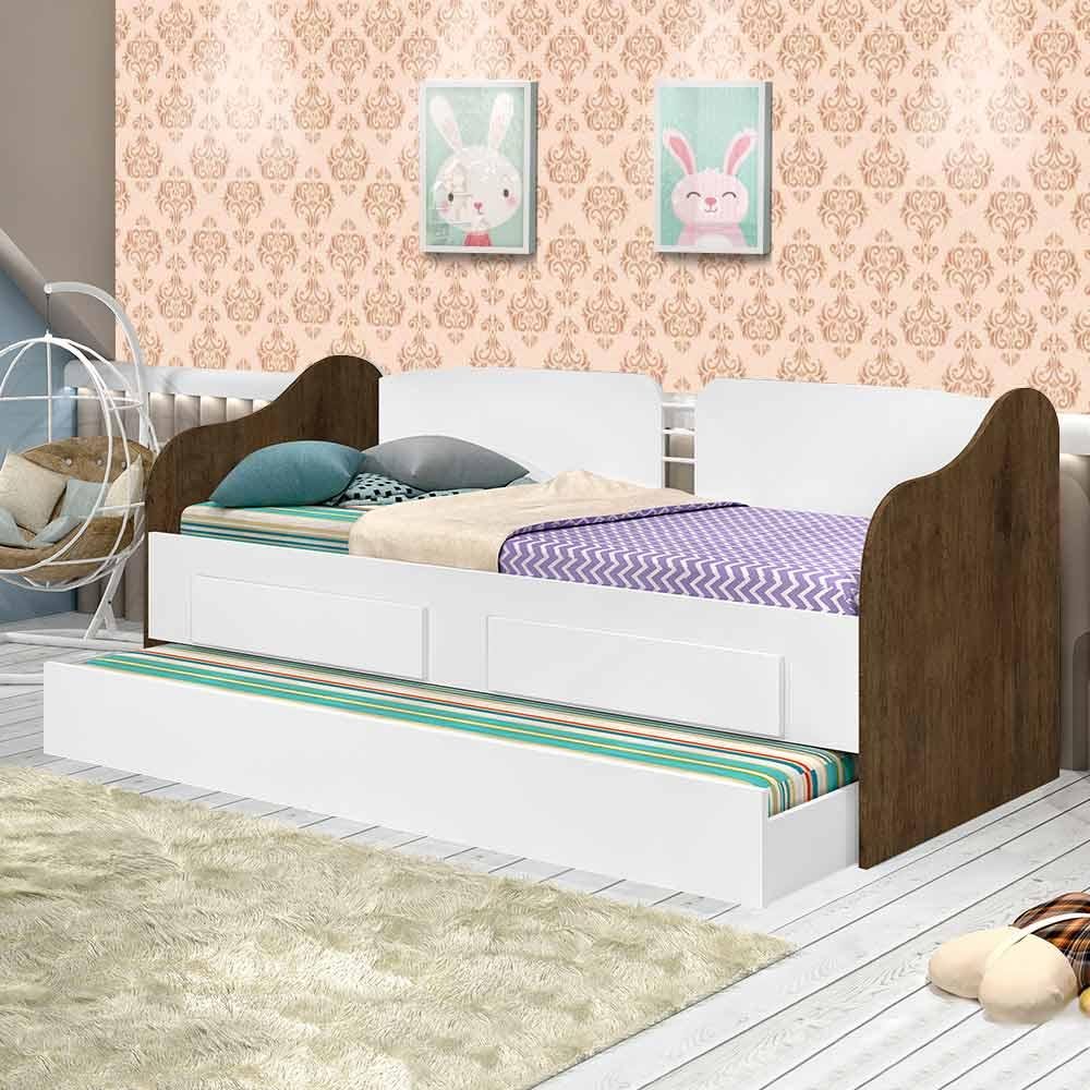 Bicama Solteiro Com Gavetas Jequitibá Branco Alice J&A | MadeiraMadeira