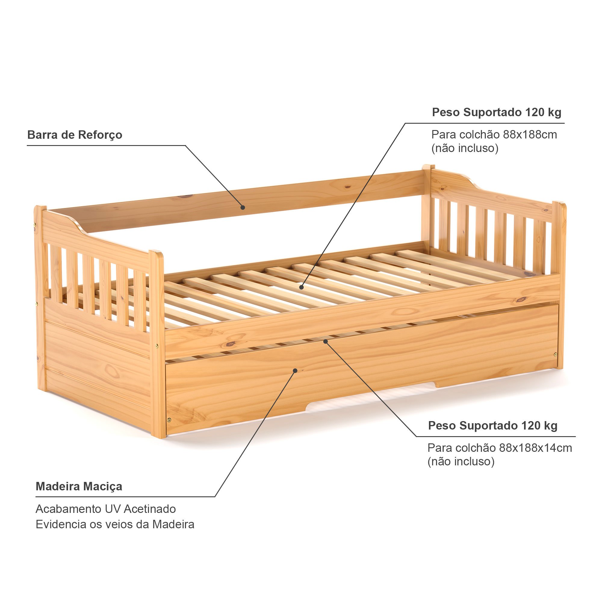 Bicama Madeira Macica Mel Exclusivo Mobilistore CS005-03C | MadeiraMadeira
