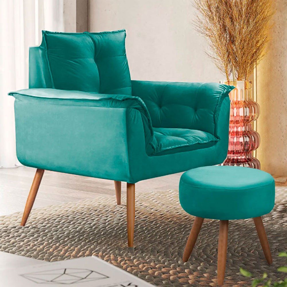 Conjunto Poltrona e Puff Decorativo Turquesa Ciano - Speciale Home ...
