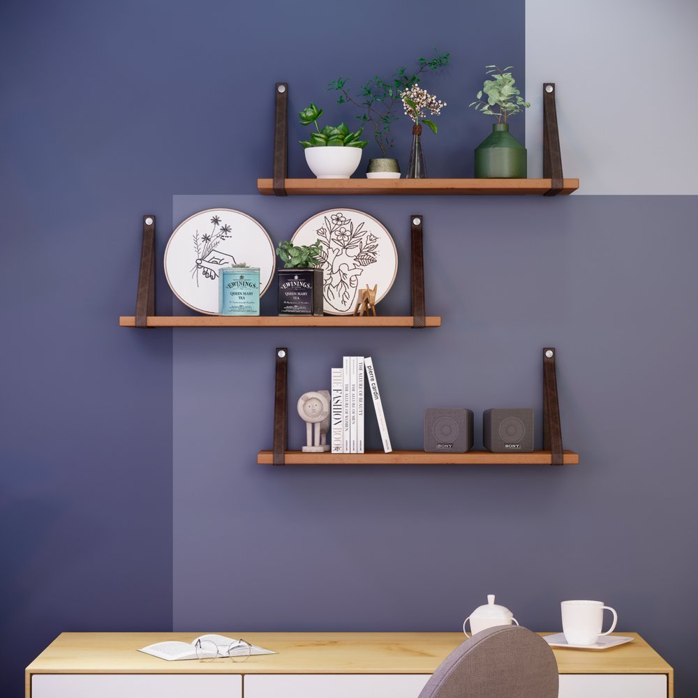 Kit 3 Prateleiras em Pinus Stain com Alça - 70x20cm Marrom | MadeiraMadeira