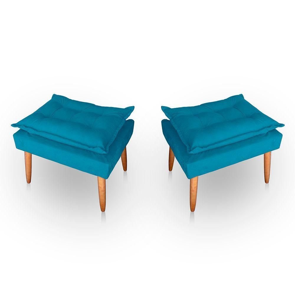 Kit 02 Puff para Sala e Quarto Madeira Decorativo Opala Suede Azul ...
