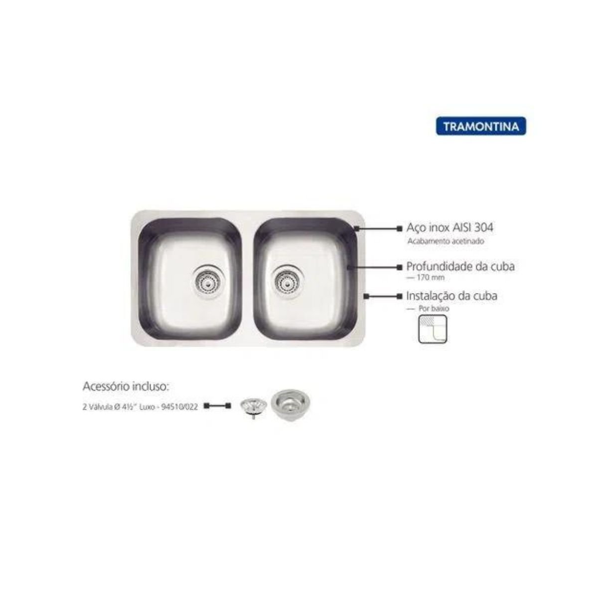 Cuba de embutir Tramontina Isis Plus 2C 34 BL Inox 77,5x45cm ...