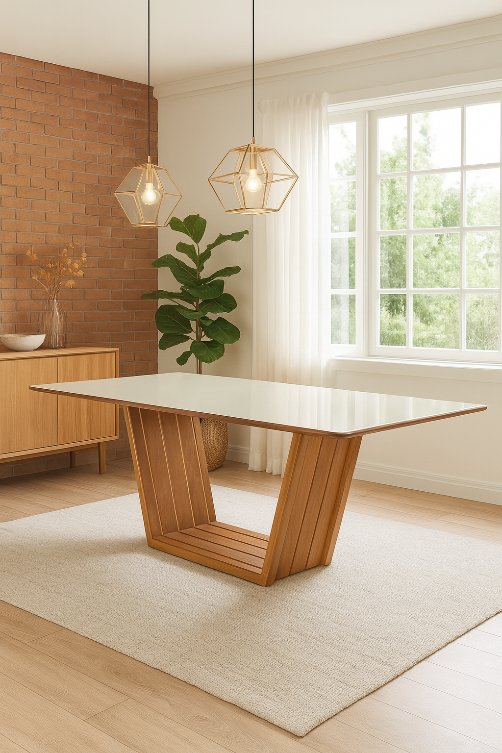 Mesa de Jantar Tampo 1,60x90 Mdf/vidro para 6 Lugares Pés Madeira ...