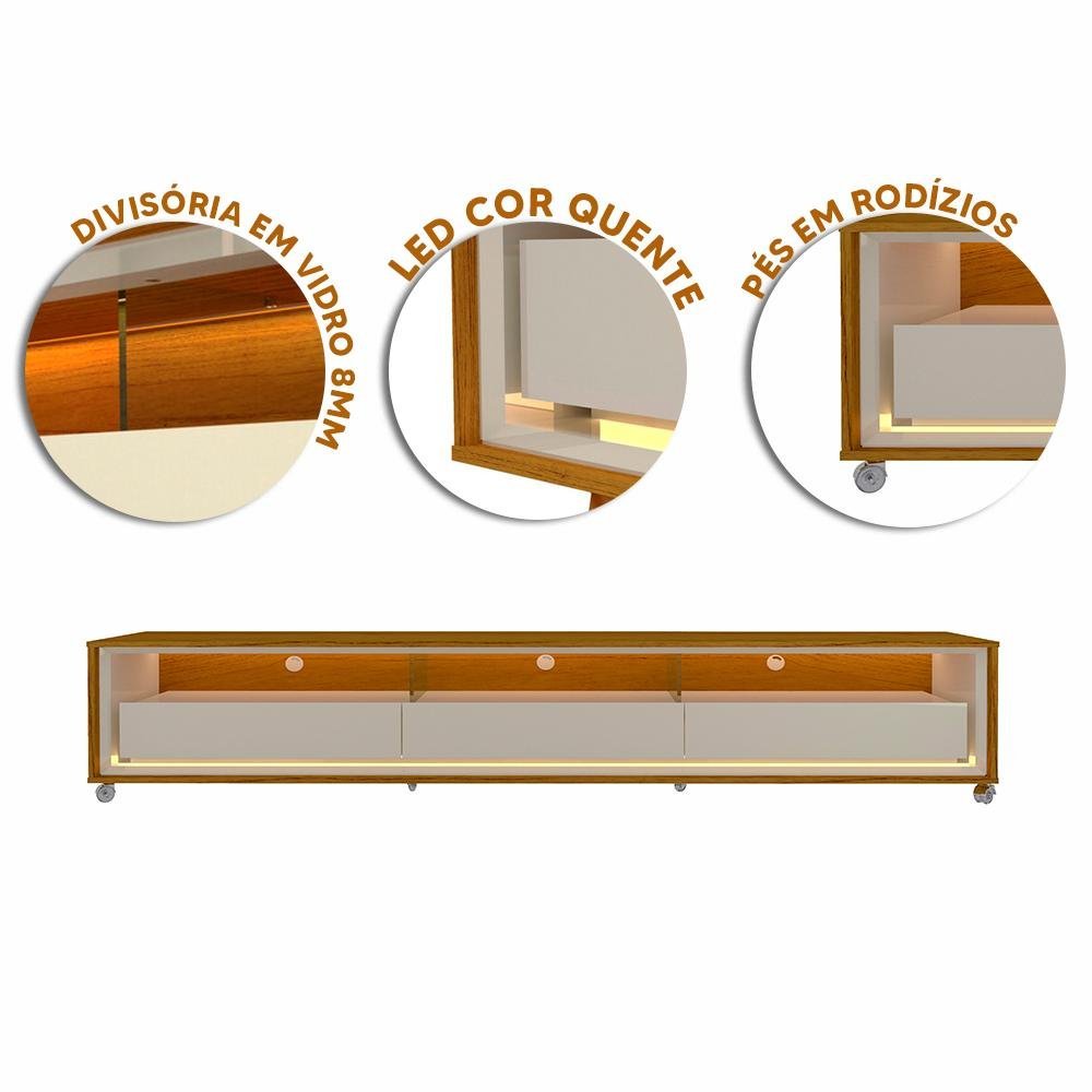 Rack Com LED Para TV Até 75 Polegadas Com Rodízios Naturale Off White ...