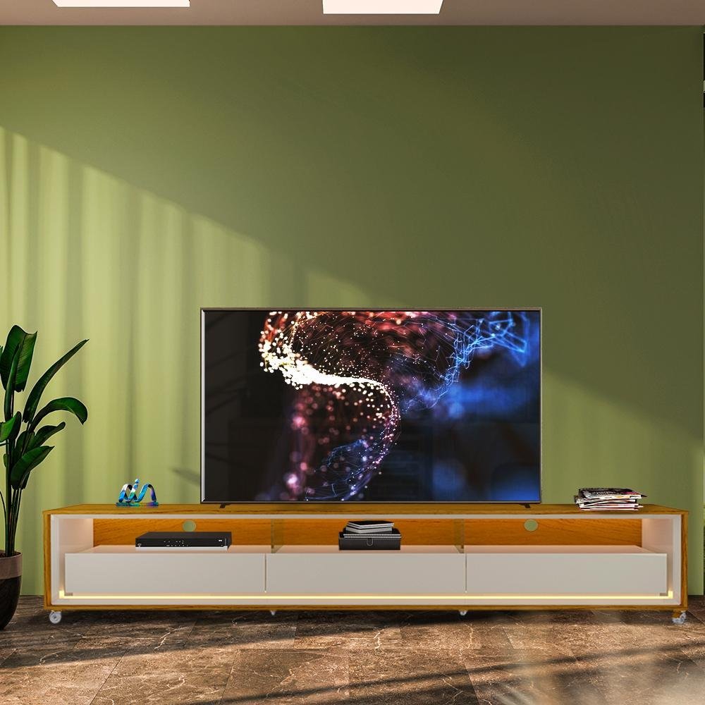 Rack Com LED Para TV Até 75 Polegadas Com Rodízios Naturale Off White ...
