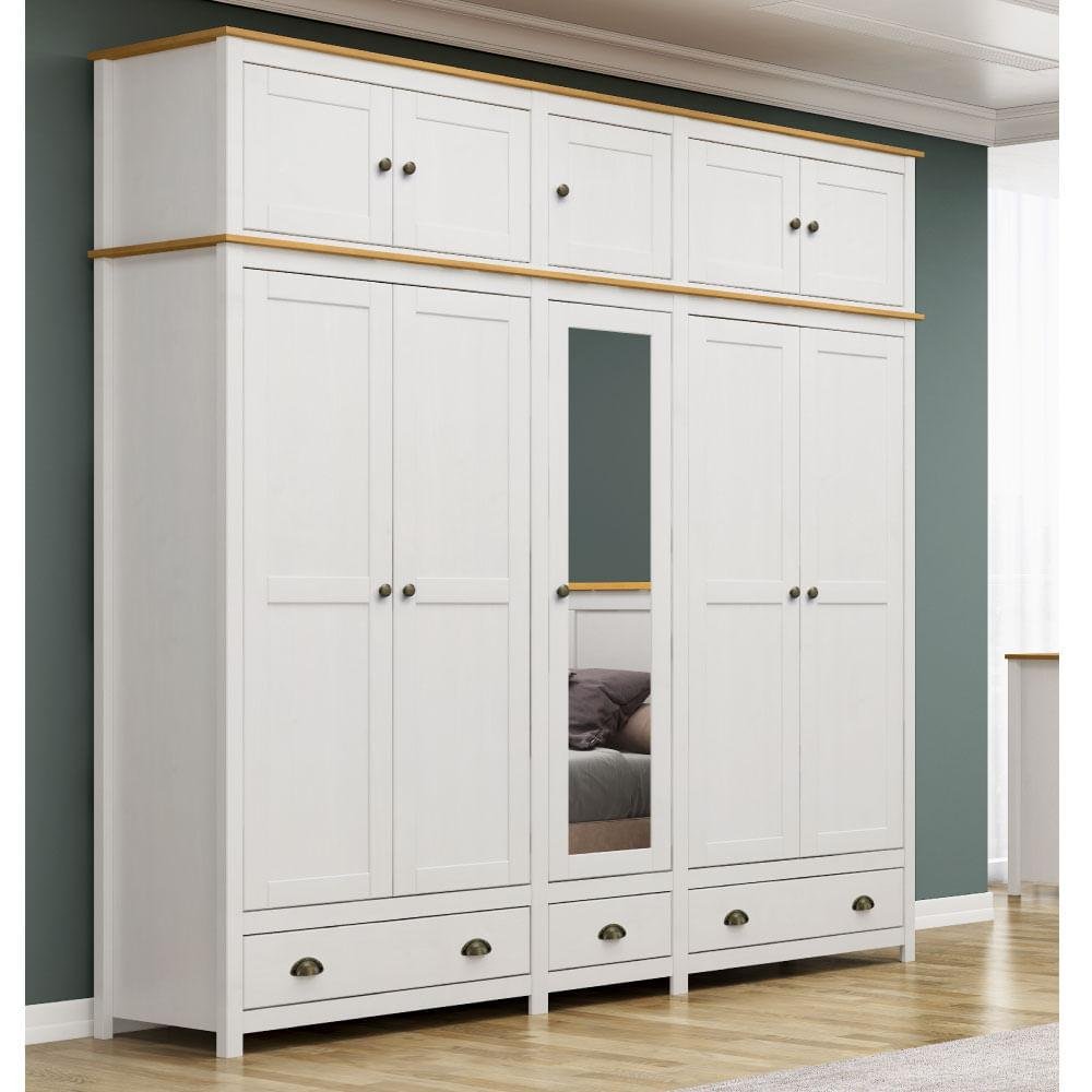 Guarda Roupa 10 Portas e 3 Gavetas em Madeira - Branco/Carva ...