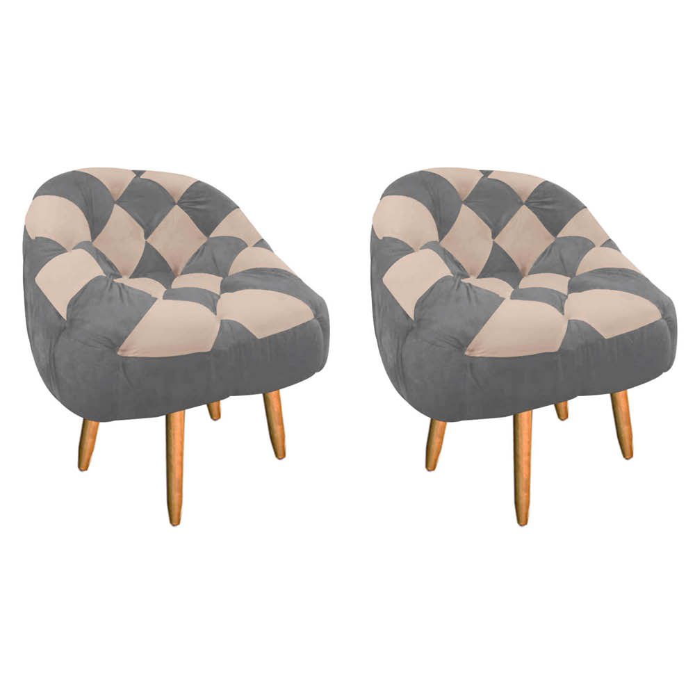 Kit 02 Poltrona Paloma Escritório Sala Pé Palito Suede Cinza e Suede ...