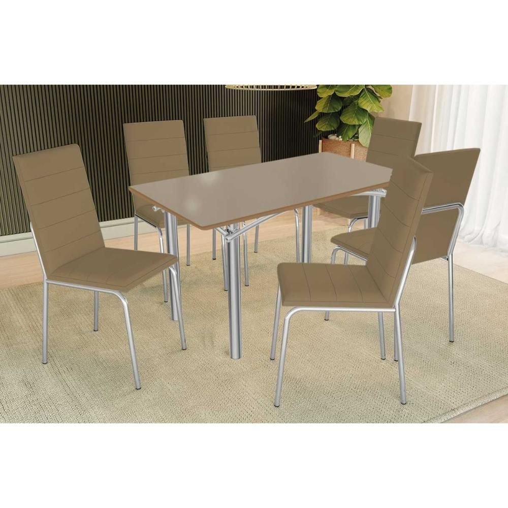 Sala de Jantar Completa Elba Tampo Madeirado C/ Vidro 160cm e 6 ...