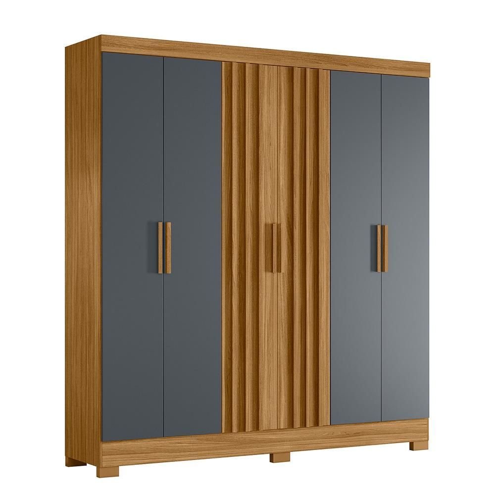 Guarda Roupas Casal Ripado 6 Portas 2 Gavetas Valença Freijó/cinza ...