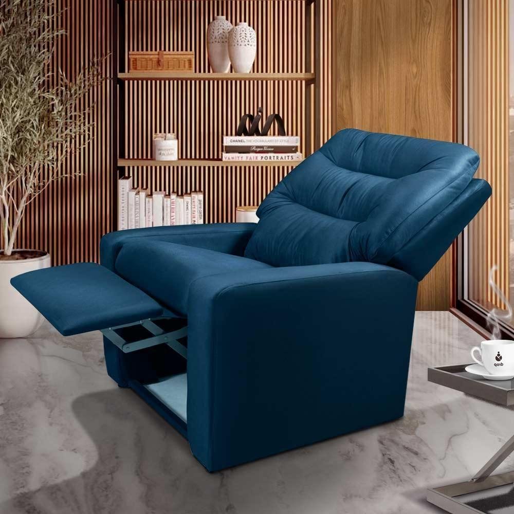 Cadeira Confortável Velveteen Azul Turquia Jm Móveis | MadeiraMadeira