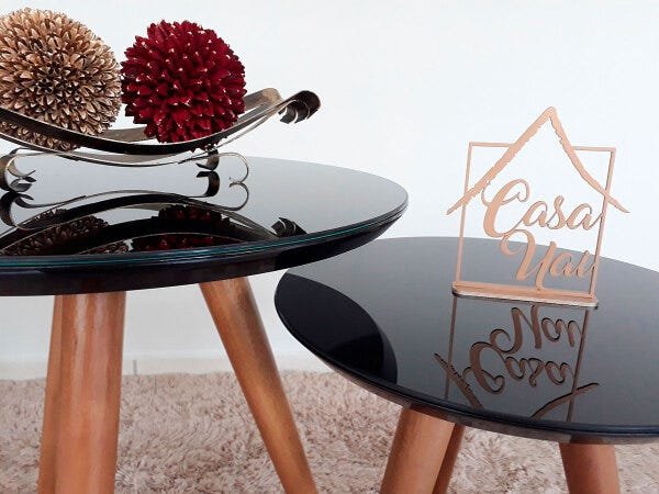 Conjunto Mesa De Canto Lateral Pé Palito Preta com Vidro 50/40 cm ...