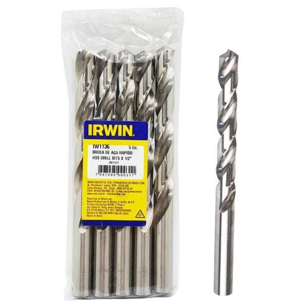 Broca Aço Rápido 1/2" 12.70Mm Irwin Kit com 5 | MadeiraMadeira