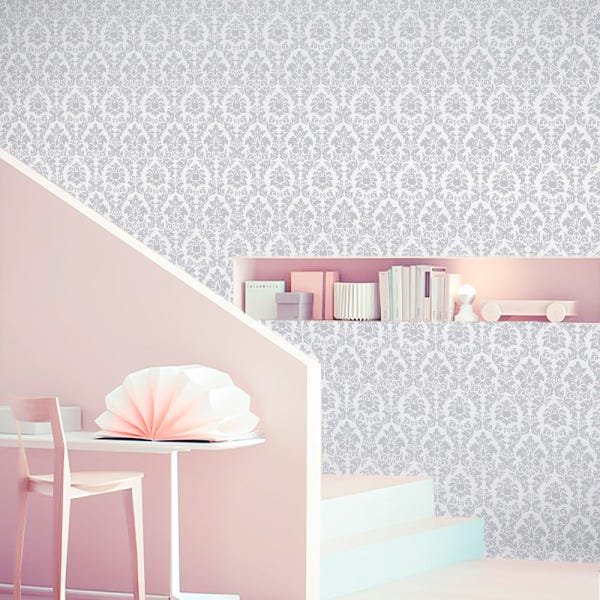 Papel de Parede Arabesco Damask Degradê Cinza | MadeiraMadeira